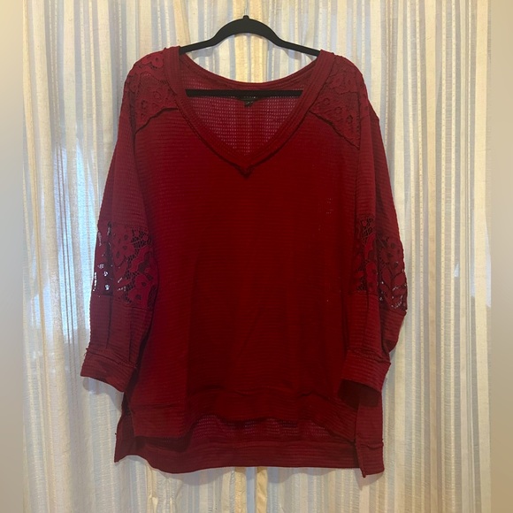 torrid | Tops | Torrid Red Waffle High Low Shirt With Lace Details ...